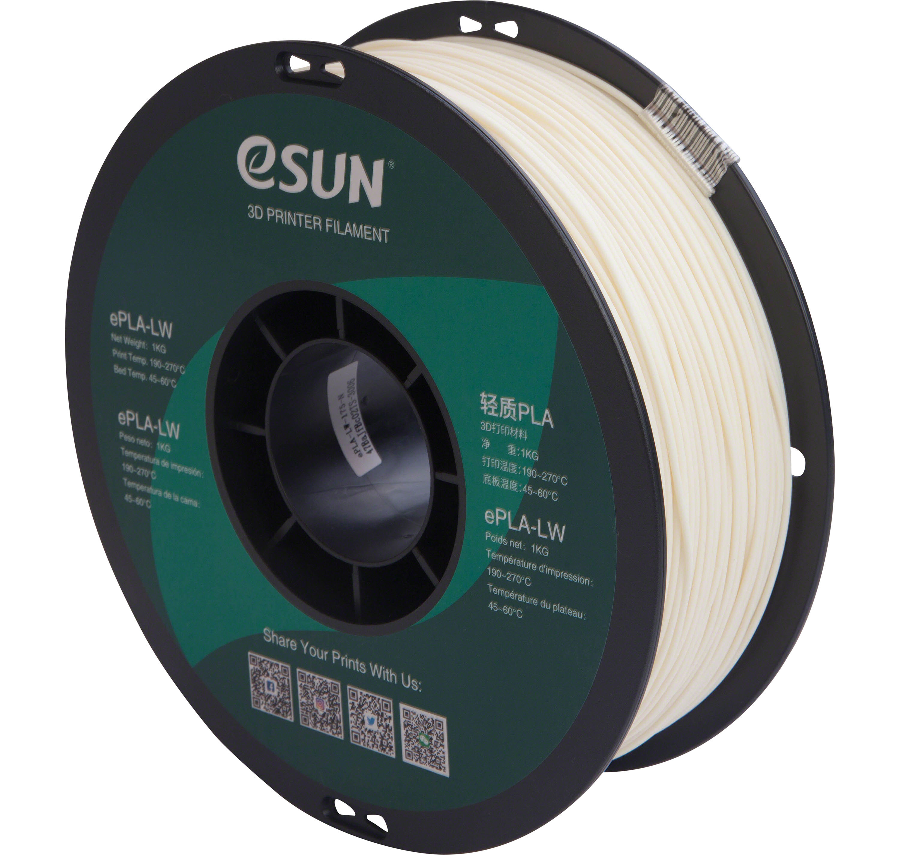 eSUN Filament PLA light weight Weiss 1.75mm M01122016.1-4 - 3DWare Shop ...