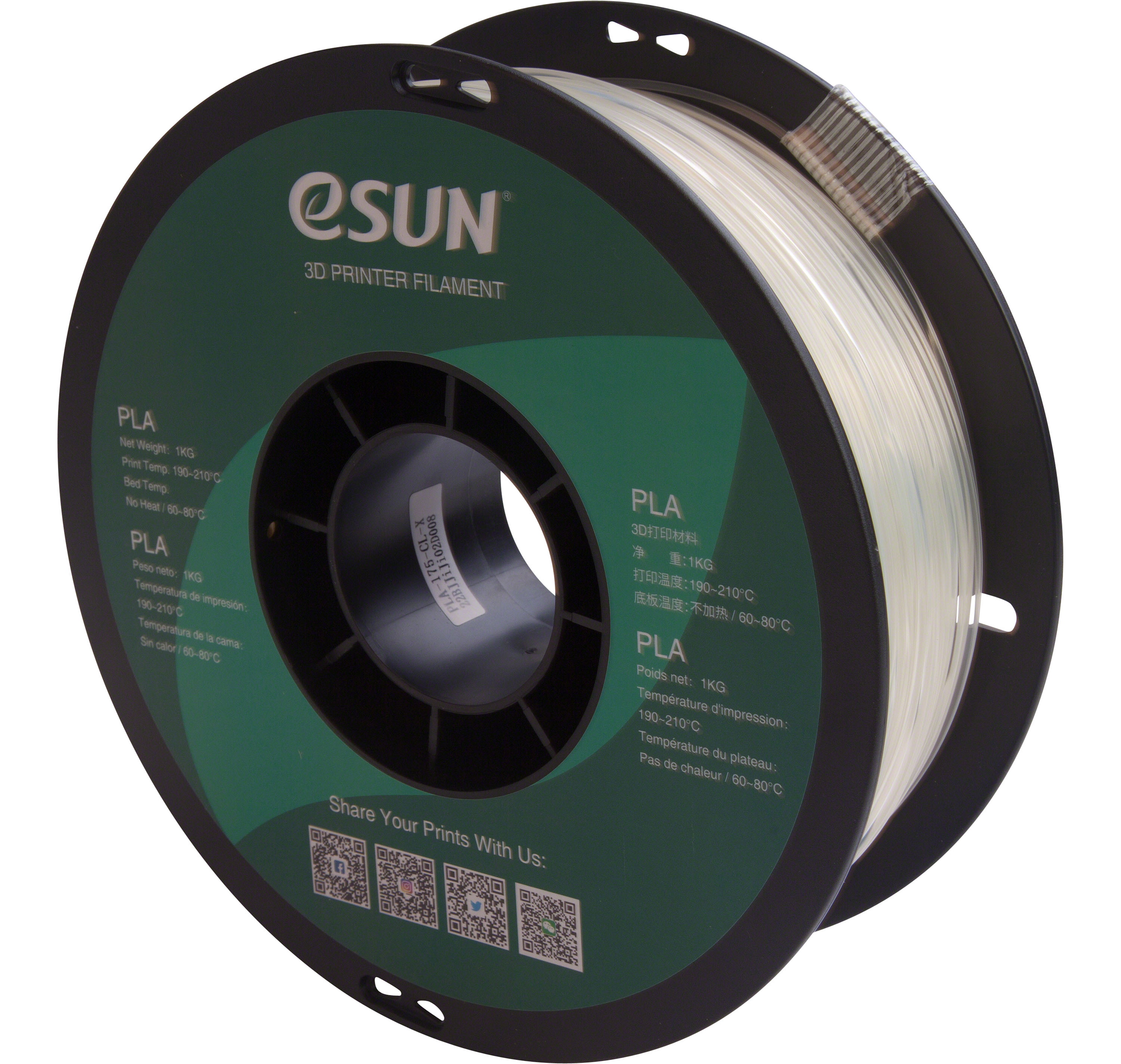eSUN Filament PLA Transparent 1.75mm M01122016.1-2 - 3DWare Shop Schweiz